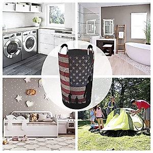 YISUMEI Laundry Basket with Handles Clothes Hamper Collapsible Durable Dirty Clothes Storage Laundry Organizer Vintage American Flag Soldier Pattern (Red and Black)