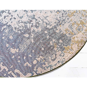 Unique Loom Estrella Collection Abstract, Modern, Light Colors, Distressed Area Rug, 6' 1" x 6' 1", Blue/Beige