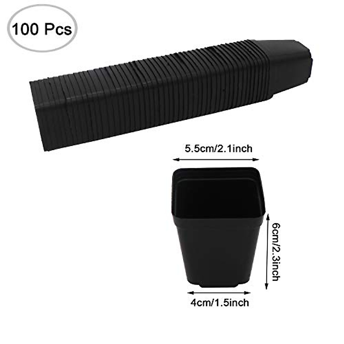 GOETOR Pastic Nursery Pots Square Plant Pot 100 Pcs Durable Balck Starter Container for Starting Seedlings or Succulents (2.2 Inch)