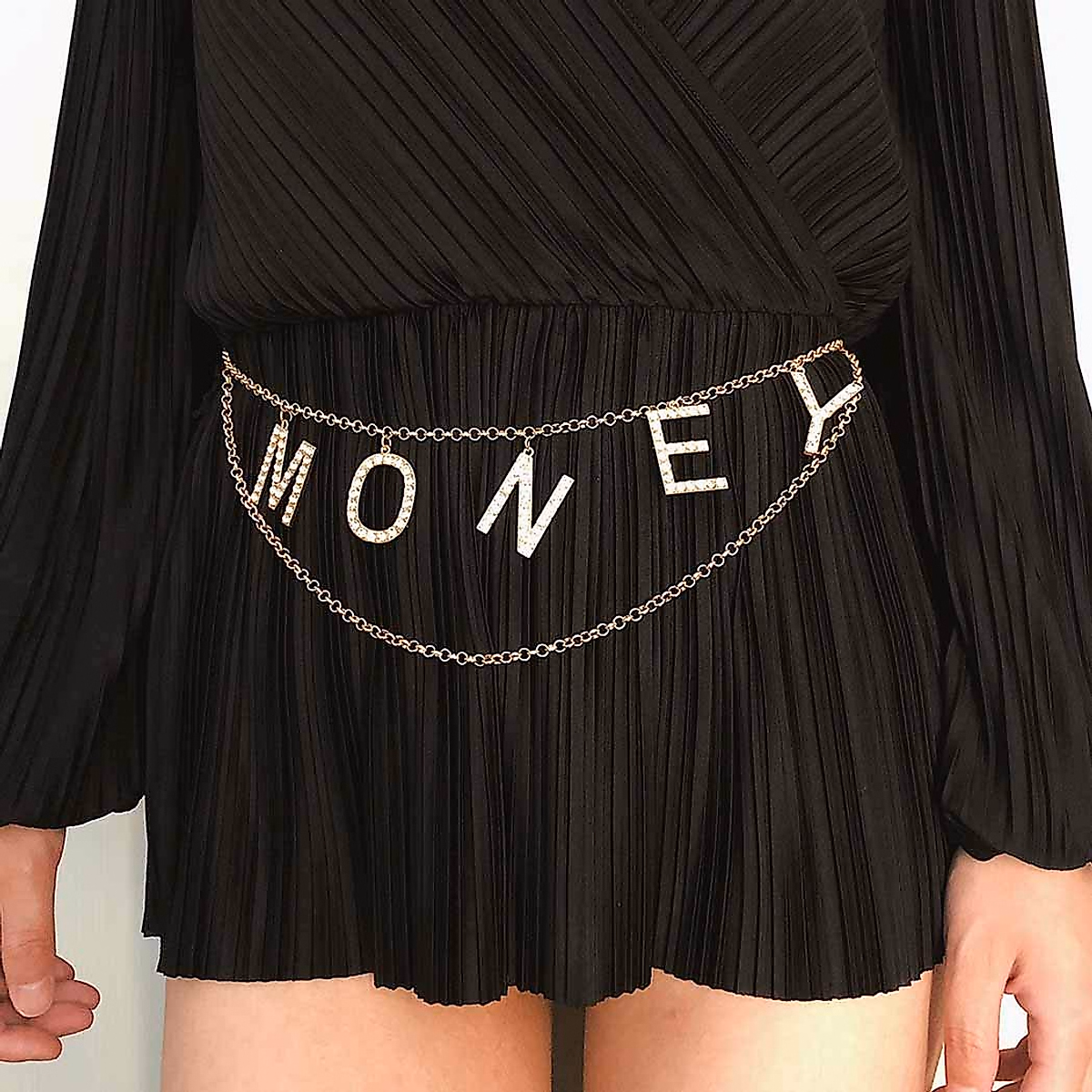 Masiter Rhinestone Waist Chain Belt Crystal Letter Money Belly Body Chain Party Body Jewelry Accessories for Women and Girls