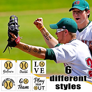 120 Pcs Softball Temporary Tattoos for Team Softball Team Gift Sports Waterproof Body Temporary Stickers Gold Softball Tattoo for Softball Team Boys Girls Fans Party Supplies, 6 Styles