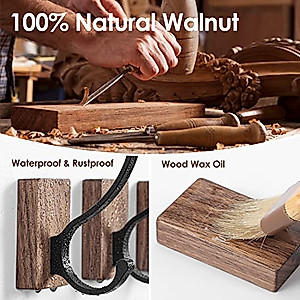 ACMETOP Coat Hooks Wall Mounted, Walnut Wood Wall Hooks for Hanging, 4 Pack Heavy Duty Double Towel Hat Hooks Rack, Rustic Decorative Hooks for Hanging Coats, Towels, Keys, Bags, Robes