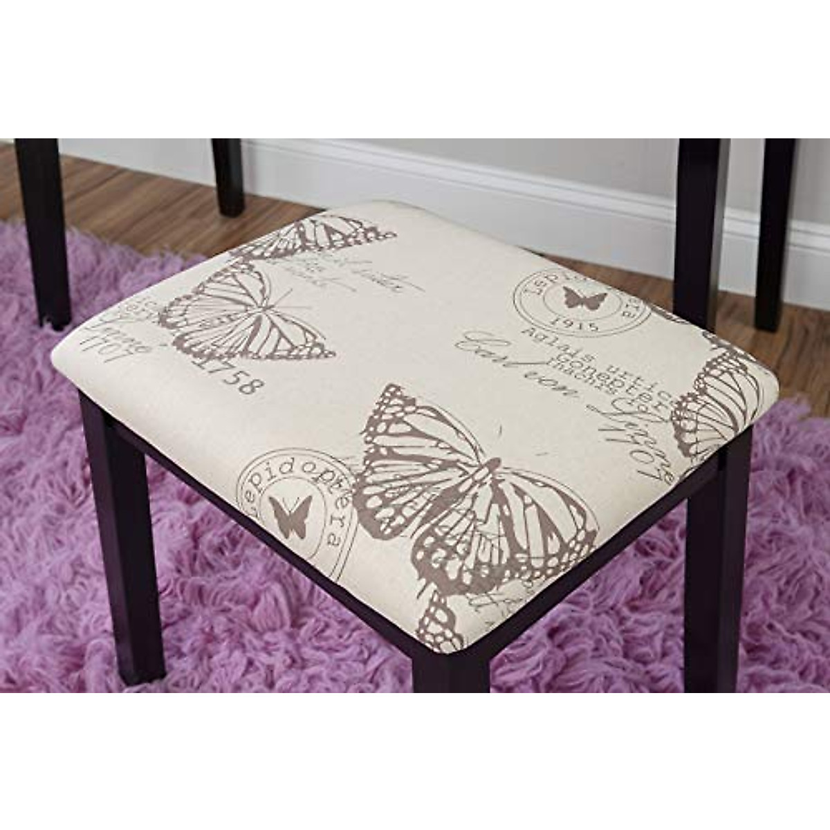 Linon Home Dcor Linon Black Butterfly Stool Vanity Set with Bench, 36"w x 18"d x 30"h,