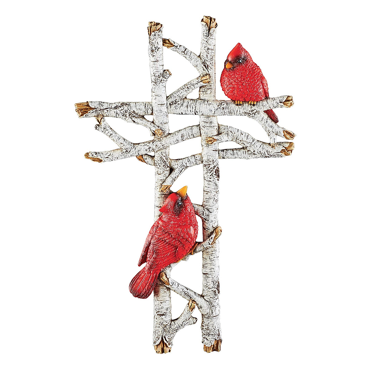 Collections Etc Rustic Christmas Cabin Decor Cardinals on Birch Wall Cross Holiday Decoration