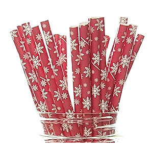 Snowflake Party Straws (50 Pack - Red & Teal) - Winter Holiday Christmas Party Supplies, Snowflake Paper Straws, Snowman / Red & Green Frozen Party Decorations