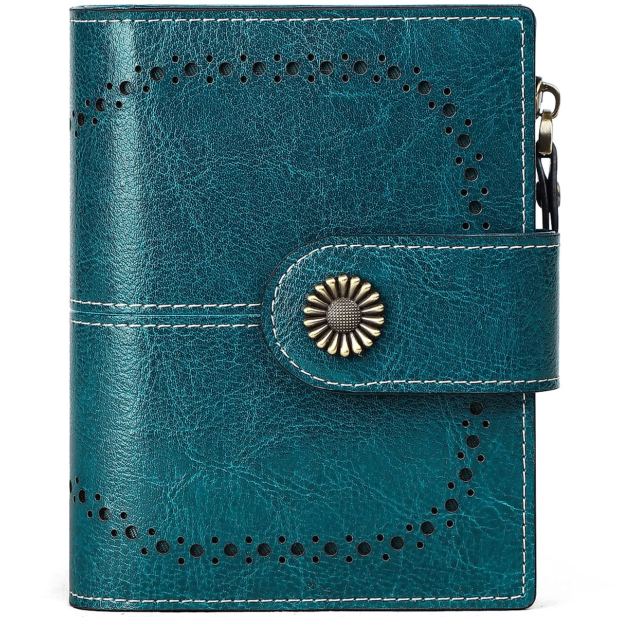 Seammer Small Leather Wallet for Women RFID Blocking Bifold Zipper Pocket Card Case Purse with 2 ID Windows (Blue)