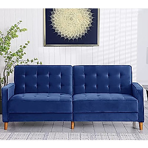 Plococo 78 inch Modern Velvet Upholstered Sofa Bed,Tufted Velvet Fabric Couch,Sofas Couches for Living Room,Apartment,Bedroom (Blue)