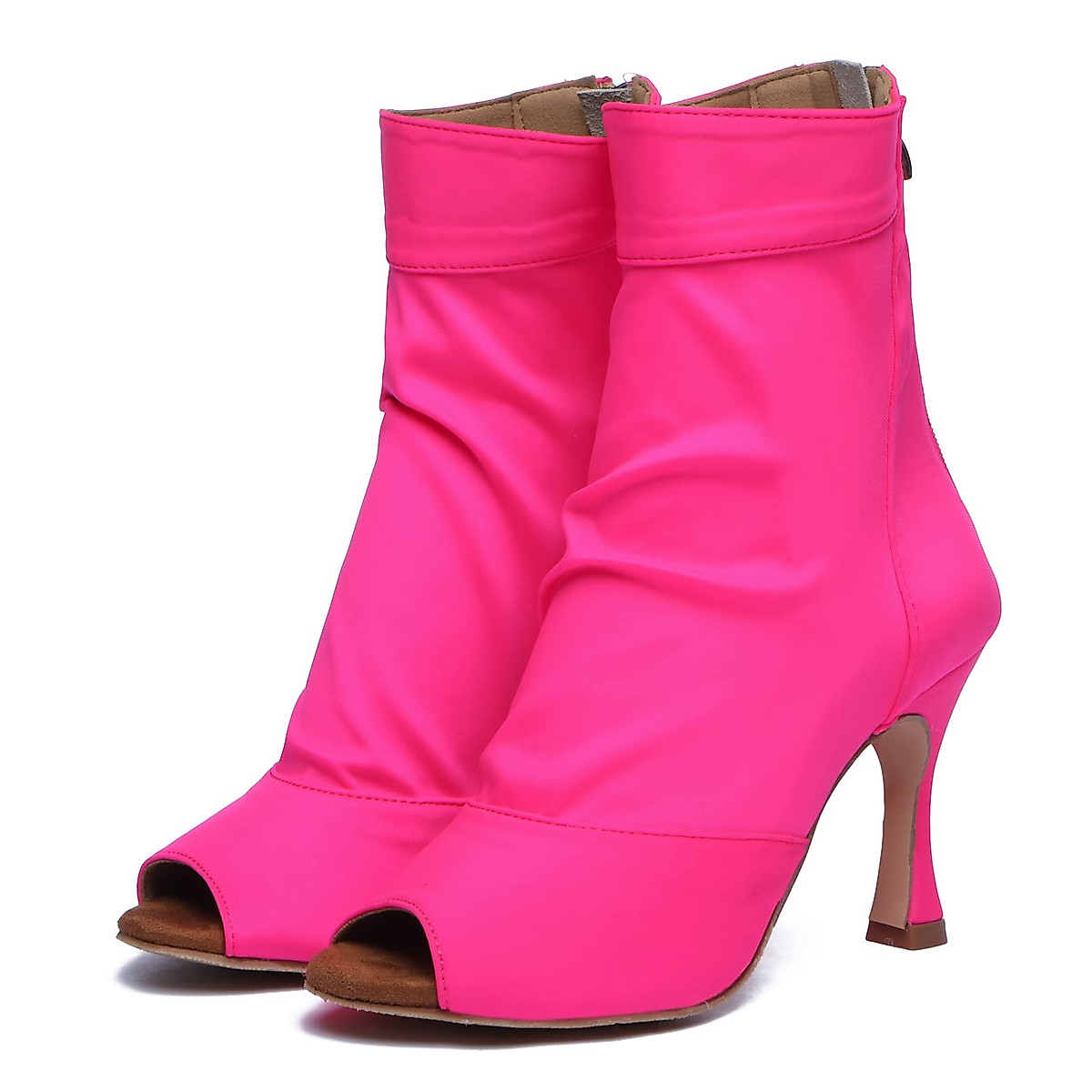 Minishion Latin Dance Booties for Women Zip Party Evening Boots Sandals L565 Rose US 10