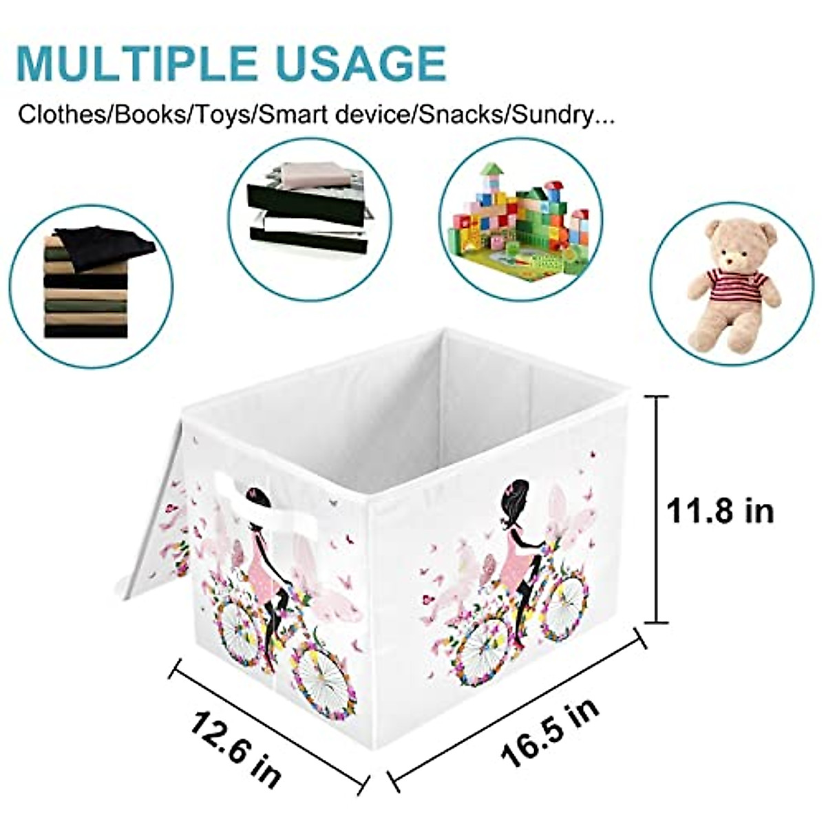 CaTaKu Romantic Butterflies Storage Bins with Lids and Handles, Fabric Large Storage Container Cube Basket with Lid Decorative Storage Boxes for Organizing Clothes