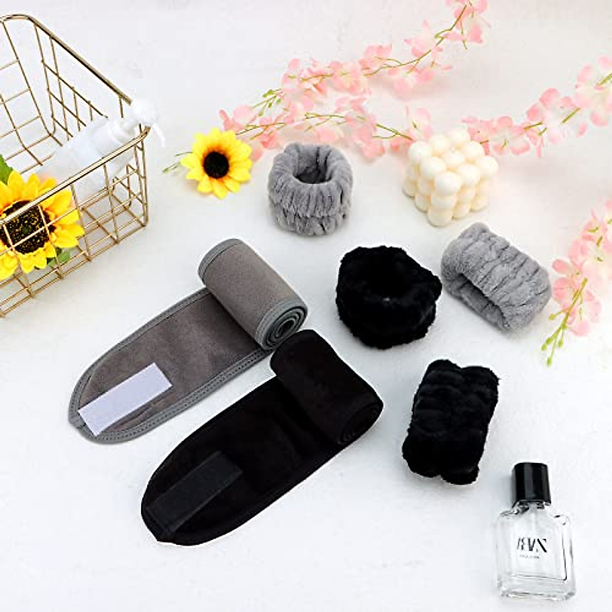 ACO-UINT 6Pcs Spa Headbands and Wrist Washbands Set, Makeup Headbands, Skincare Face Towel Wristbands for Women