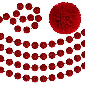 Tatuo 79 Inch Pom Pom Garland Christmas Hanging Garland Felt Ball Garland 48 Balls 2.4 Inch Christmas Tree Decoration for Wall Room Festival Wedding Birthday Xmas Party Decorations (Red)