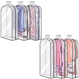 MISSLO 3 Pack 40" All Clear Suit Bags for Closet Storage + 3 Pack 50" Dress Bags for Closet Storage