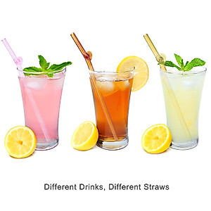 Kitchnacc Reusable Glass Drinking Straws with Cute Heart Design 8.5"*8mm for Fun Drinking Cocktail Valentine Birthday Party Bridal Shower Wedding Supplies - Amber, Pink, Yellow, Green, Blue - 5 pack
