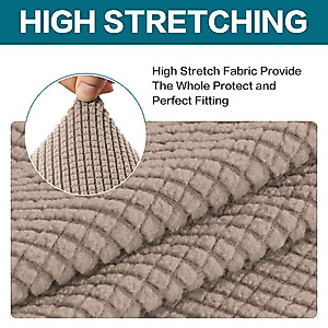 Turquoize Stretch Sofa Slipcover 2 Pieces Sofa Cover Couch Cover for 2 Cushion Couch Washable Furniture Protector Covers with Elastic Bottom Feature Thick Jacquard Fabric (Loveseat, Sand)