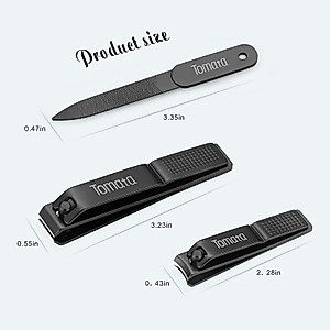 Tomata Nail Clippers Set for Thick Nails - Fingernail Clippers with File, Ultra Sharp Cutter for Ingrown Toenail Clippers (Black)