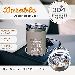 Christian Art Gifts Stainless Steel Double-Wall Vacuum Insulated Travel Mug 18 oz Gray Tumbler with Retractable Lid for Women and Men Bible Verse - Trust in the Lord - Proverbs 3:5