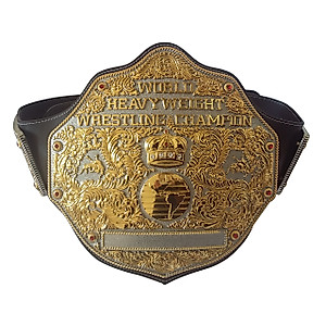 Fandu Belts Big Gold Adult Replica Real Leather Dual Plate Wrestling Championship Belt Title 8mm Thick 6.8lbs Trophy