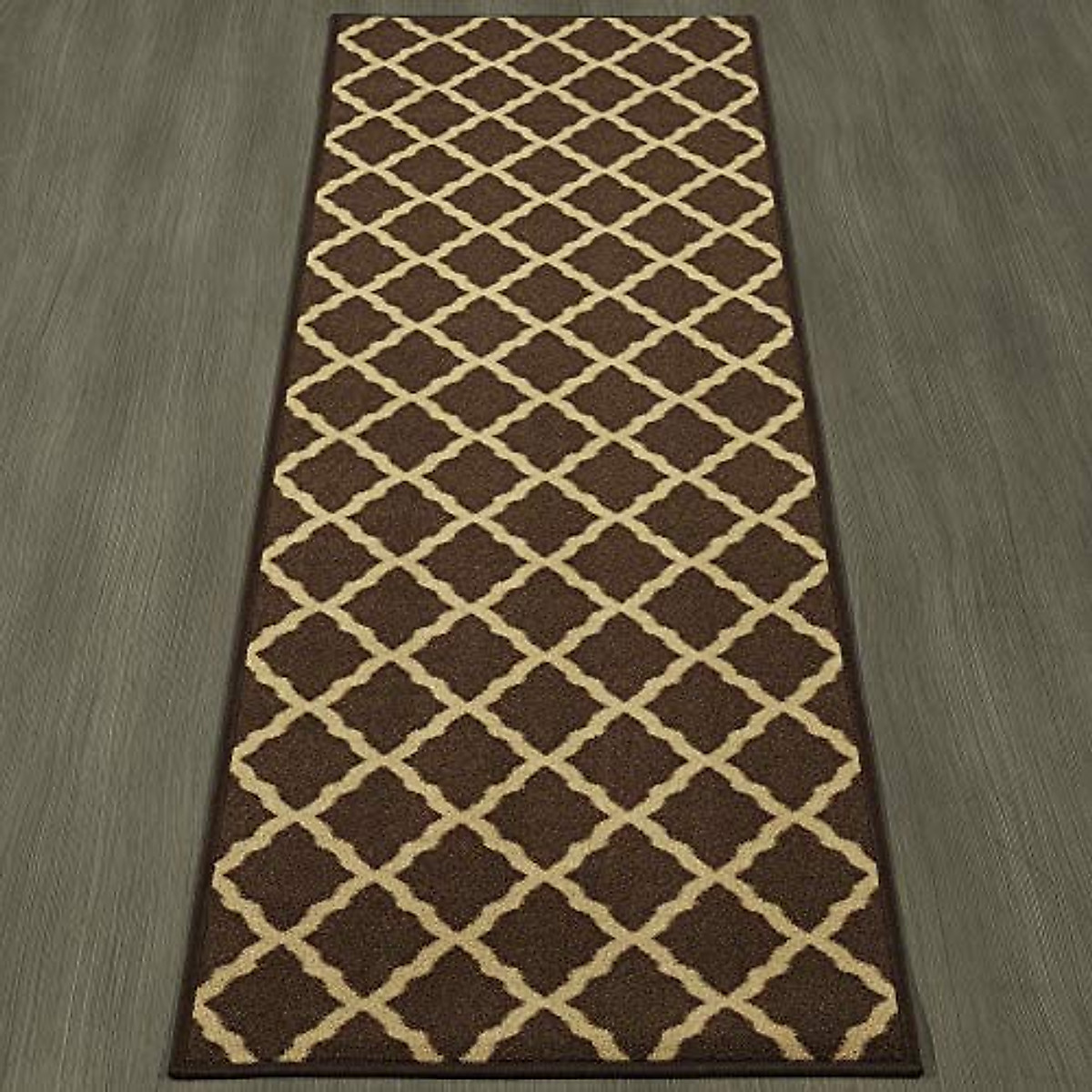 Machine Washable Elegant Trellis Design Non-Slip Rubberback 2x5 Traditional Runner Rug for Hallway, Kitchen, Bedroom, Entryway, 20" x 59", Brown
