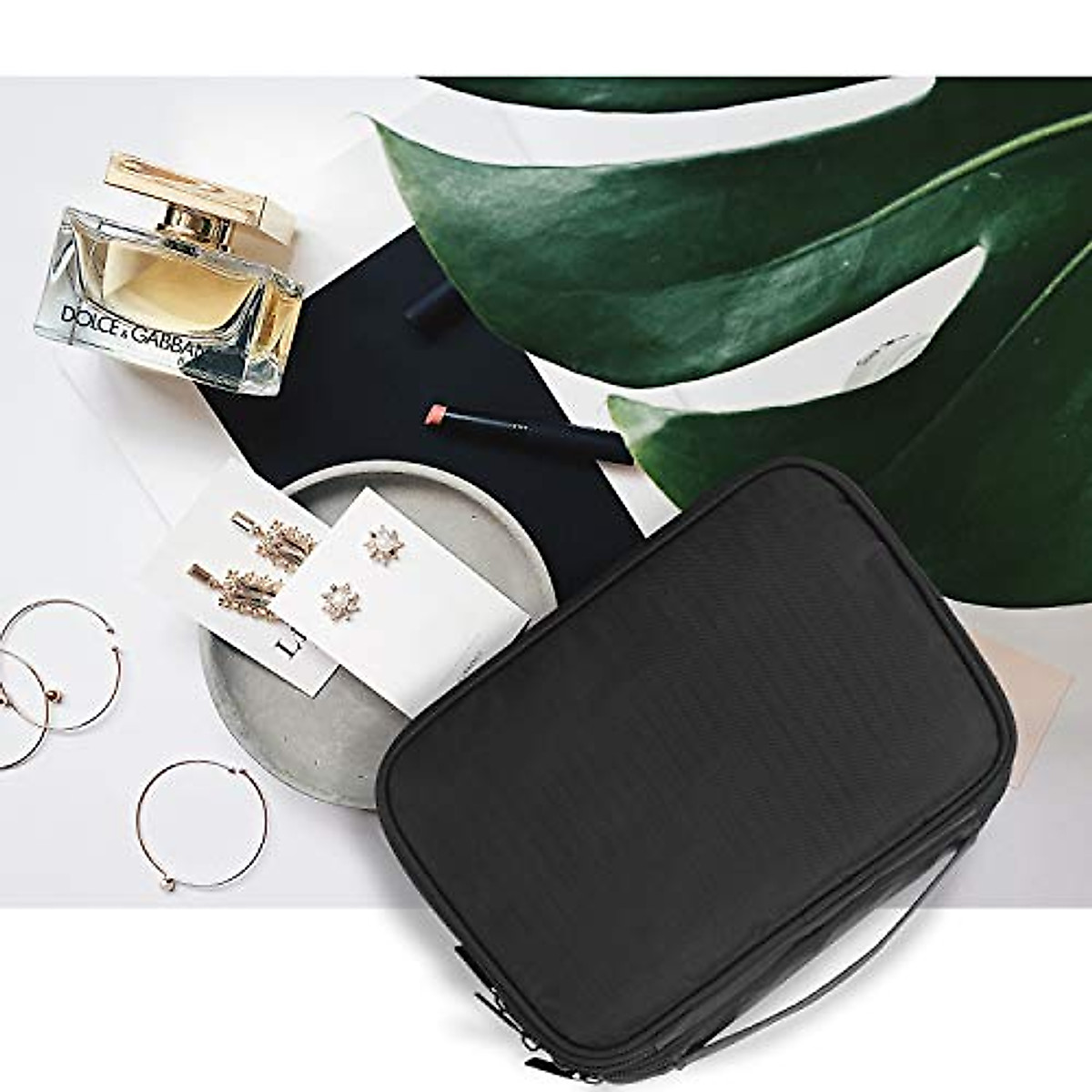 Teamoy Travel Jewelry Organizer Case, Storage Bag Holder for Necklace, Earrings, Rings, Watch and More, High Capacity and Compact,Black