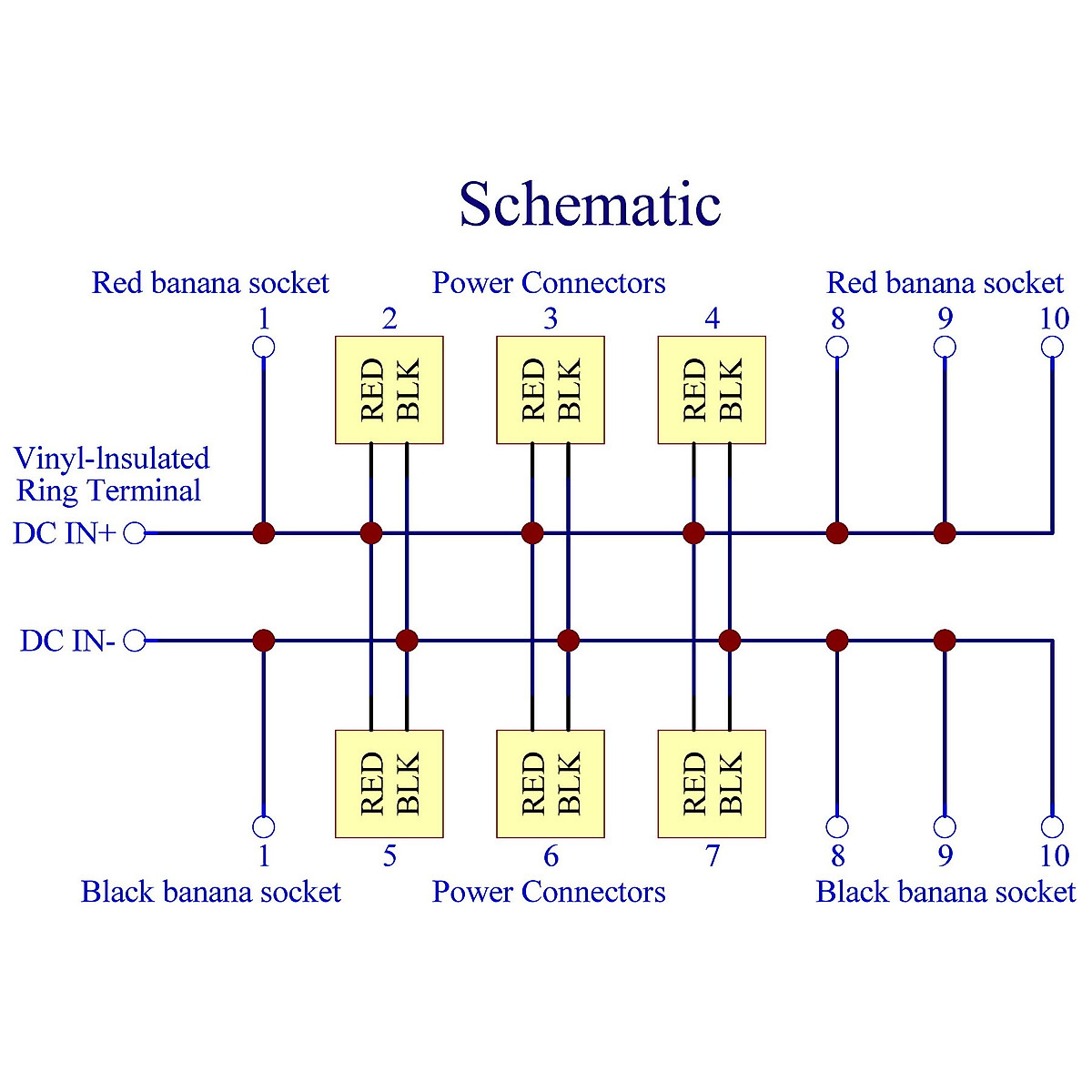 Wired Banana Jack and Power Pole 10 Outlet DC Power Distribution Strip Box
