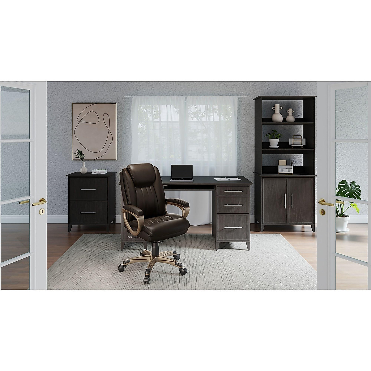 Realspace Tresswell Bonded Leather High-Back Chair, Brown/Champagne