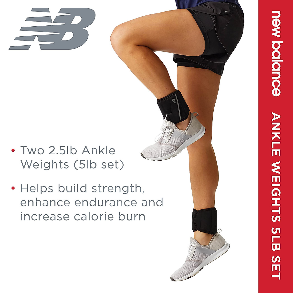 New Balance Ankle Weights For Women & Men - Adjustable Strength Training Weight Sets for Walking, Running, Pilates, Yoga, Aerobics, Cardio Exercises (Available in 3, 5lb & 8 Pound Sets), 5lb Set