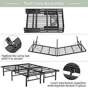 KOMFOTT 14 Inches Metal Platform Bed Frame Queen Size, Heavy Duty Foldable Mattress Foundation with Steel Slat Support, No Assembly Required, No Box Spring Needed, Folding Platform Bed Frame