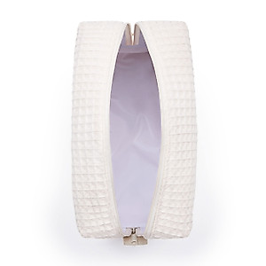 WEDDINGSTAR Women's Customizable Cotton Waffle Makeup Bag - Script Font Black