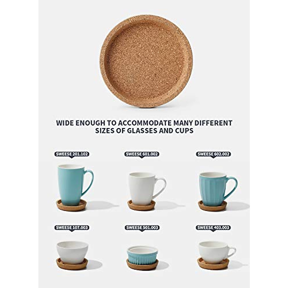 Sweese 241.101 Cork Coasters - 4 Inch Perfect for Most Kind of Mugs - Protect Your Table from a Liquid Ring - Set of 10