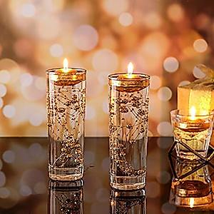 12 Pieces 1.65 Inch Floating Candles for Wedding Centerpiece, Small Unscented Floating Candles Round Tea Lights Candles Metallic Smooth Wax Floating Disc Candles for Dinner Home Decor (Gold)