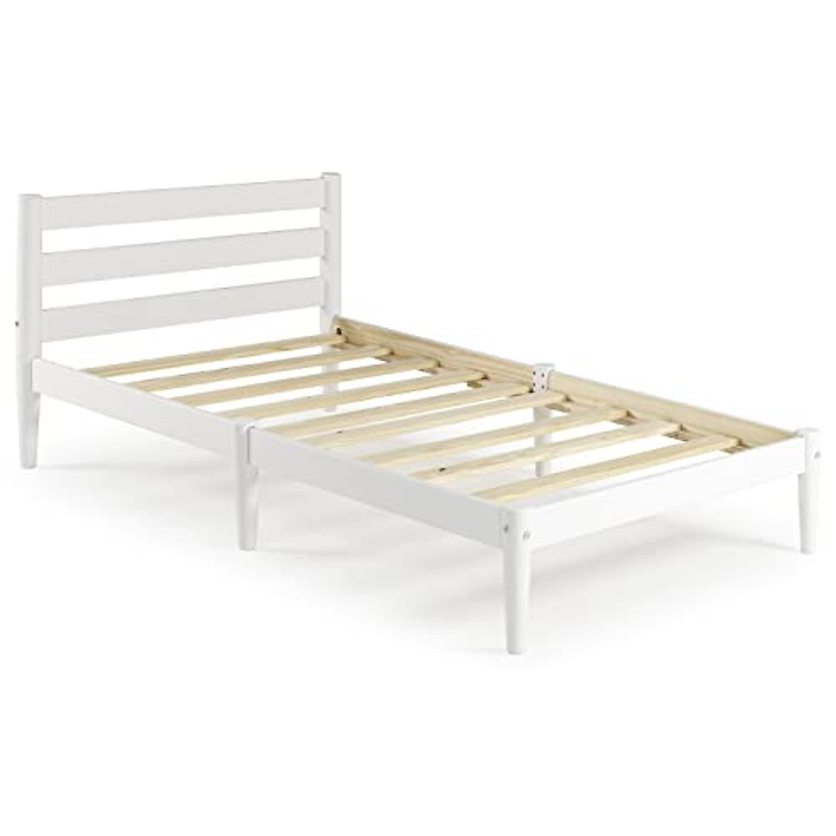 Camaflexi Mid-Century Modern Platform Bed/Solid Wood/Slat Headboard/Mattress Foundation of 10 Wood Slats - No Box Spring Needed/Easy Assembly, Mult. Colors, Twin (White)