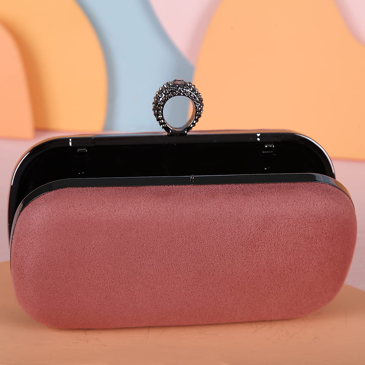 Fawziya Evening Purses Rhinestone Ring Handle Velvet Clutch Bags For Women Clutches-Cocoa Brown