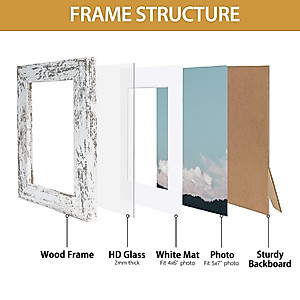 Califortree Rustic White 5x7 Picture Frame - Display Photos 4x6 with Mat or 5x7 Without Mat - Real Glass Frames for Wall and Tabletop - Set of 2