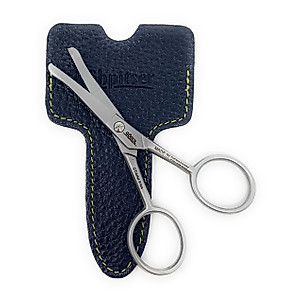 Solingen Nose & Ear Scissors - Stainless Steel Rounded Tip Scissors for Eyebrow, Nose Hair, Mustache and Beard - Made in Solingen & Germany by GÖSOL | Packed with Full Grain Leather Case