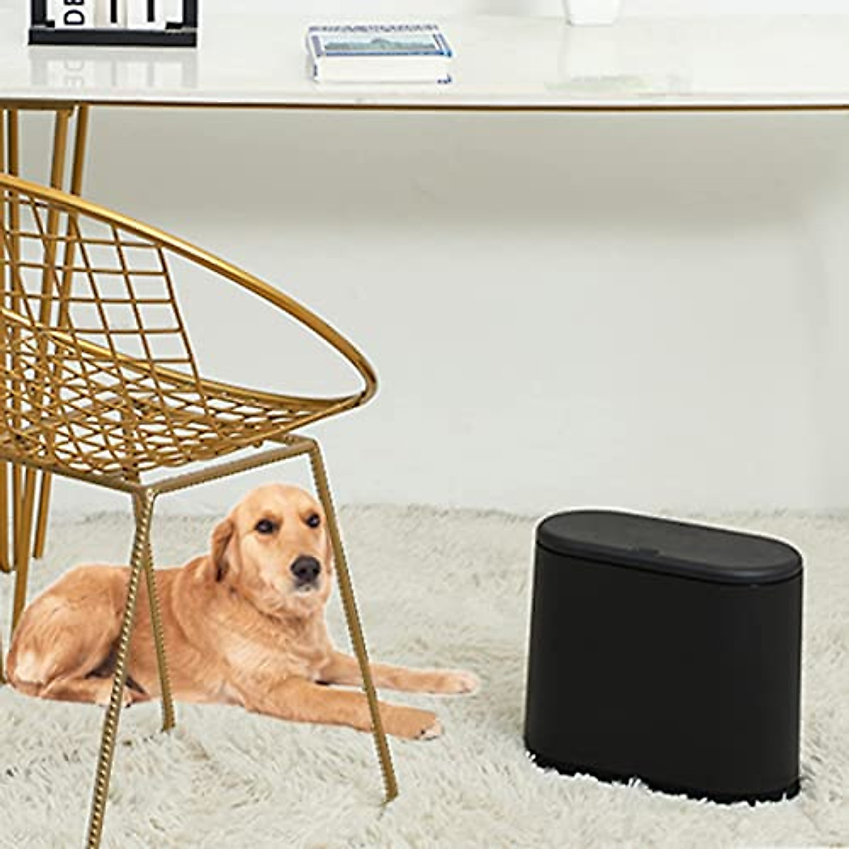 Cq acrylic 12 Liter Rectangular Plastic Trash Can Wastebasket with Press Type Lid,3.17 Gallon Dog Proof Garbage Container Bin for Bathroom,Powder Room,Bedroom,Kitchen,Craft Room,Office,Black