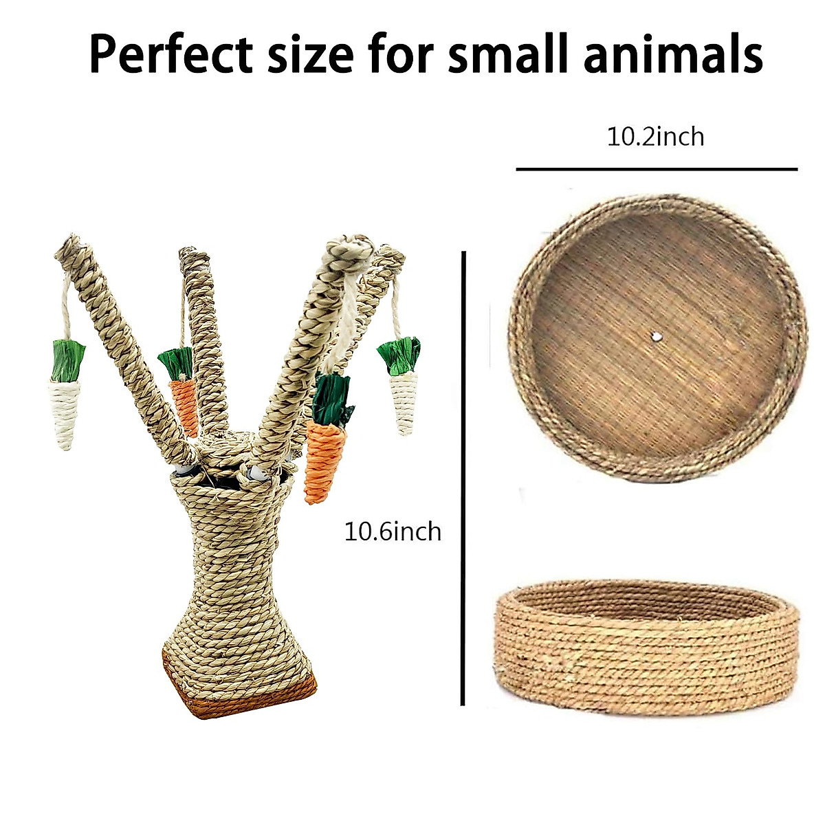 Hamiledyi Bunny Chew Toys Rabbit Rattan Grass Scratcher Climbing Tree Fun Tree Carrot Play Toys for Small Animal Guinea Pig Tooth Cleaning