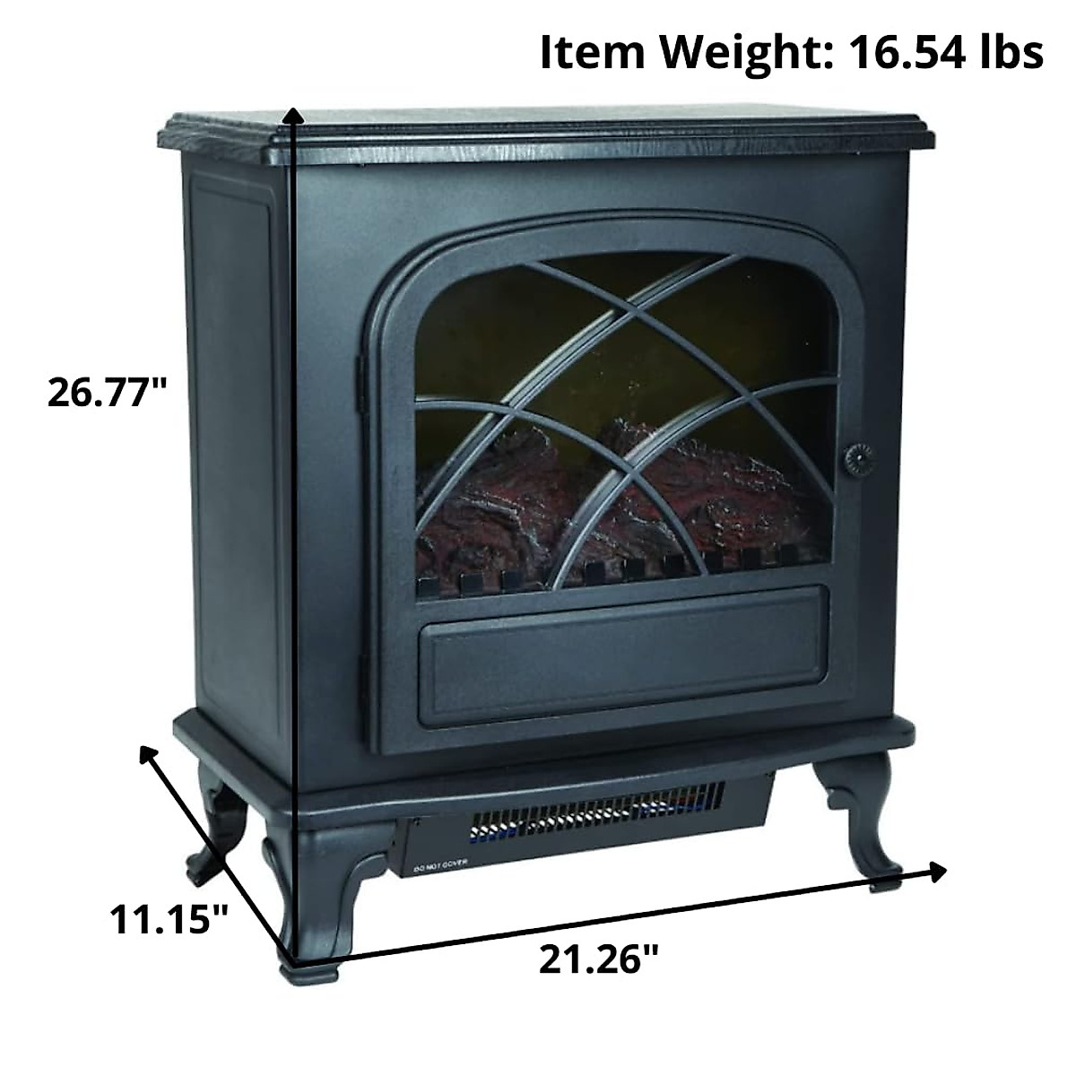 Infrared Electric Fireplace Stove Heater with Remote - L21.26 x W11.15 x H26.77 hes, Black