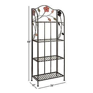 Deco 79 Metal Floral Indoor Outdoor Tall Folding 4 Shelf Bakers Rack, 25" x 12" x 68", Black