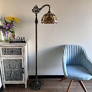 enjoy decor lamps Tiffany Floor Lamp Gold Stained Glass Baroque Style Lavender Arched Lamp Gooseneck Adjustable for Living Room Bedroom 20" W*12" D*63" H