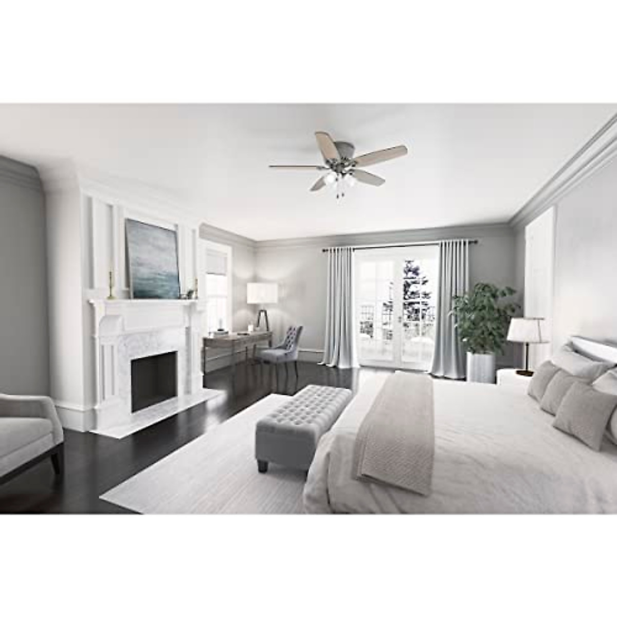 Hunter Fan Company, 51113, 52 inch Builder Matte Silver Low Profile Ceiling Fan with LED Light Kit and Pull Chain