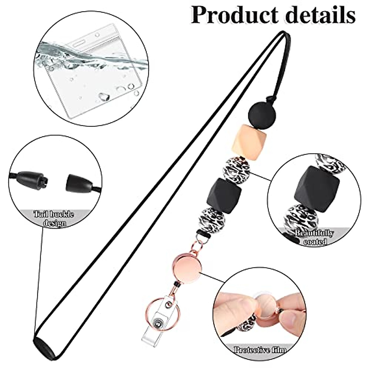 9 in 3 Set Retractable Lanyard for ID Badges, Teacher Lanyard with ID Holder Beaded Lanyards for Women