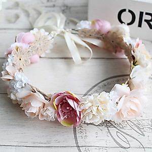 Women Rose Flower Headband Floral Crown Garland Halo Wedding Festivals Photo Props (Multicolor)