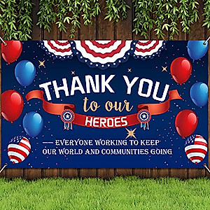 Thank You to Our Heroes Banner Decorations Patriotic Happy Veterans Day Backdrop Background for Greeting Police Military Army Employees Heroes Theme Party Supplies, 71 x 43 Inch