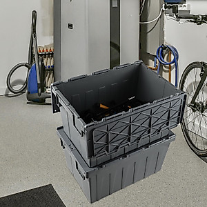 Oymlclivisa 15 Gallon Commercial Flip Top Tote Storage Container, Industrial Plastic Storage Totes, Gray, 4 Packs