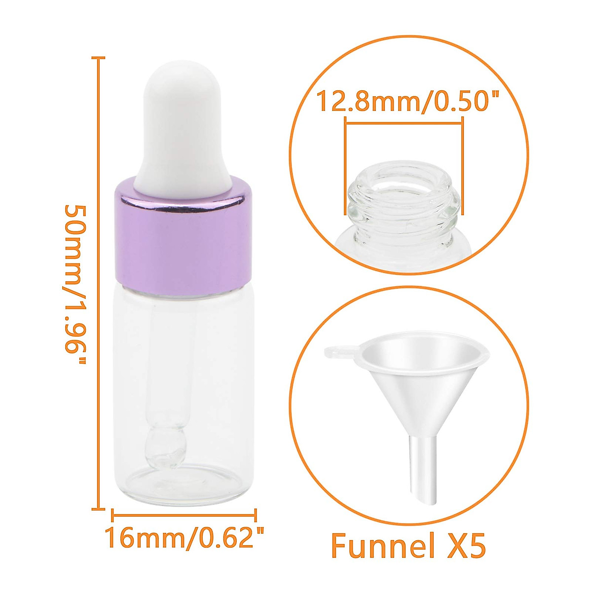 Ellbest 3ml Essential Oil Dropper Glass Bottle Transparent Dropper Glass Bottles with Eye Dropper, Reusable Bottle, perfect for Travel, Carrying Outside, Pack of 44