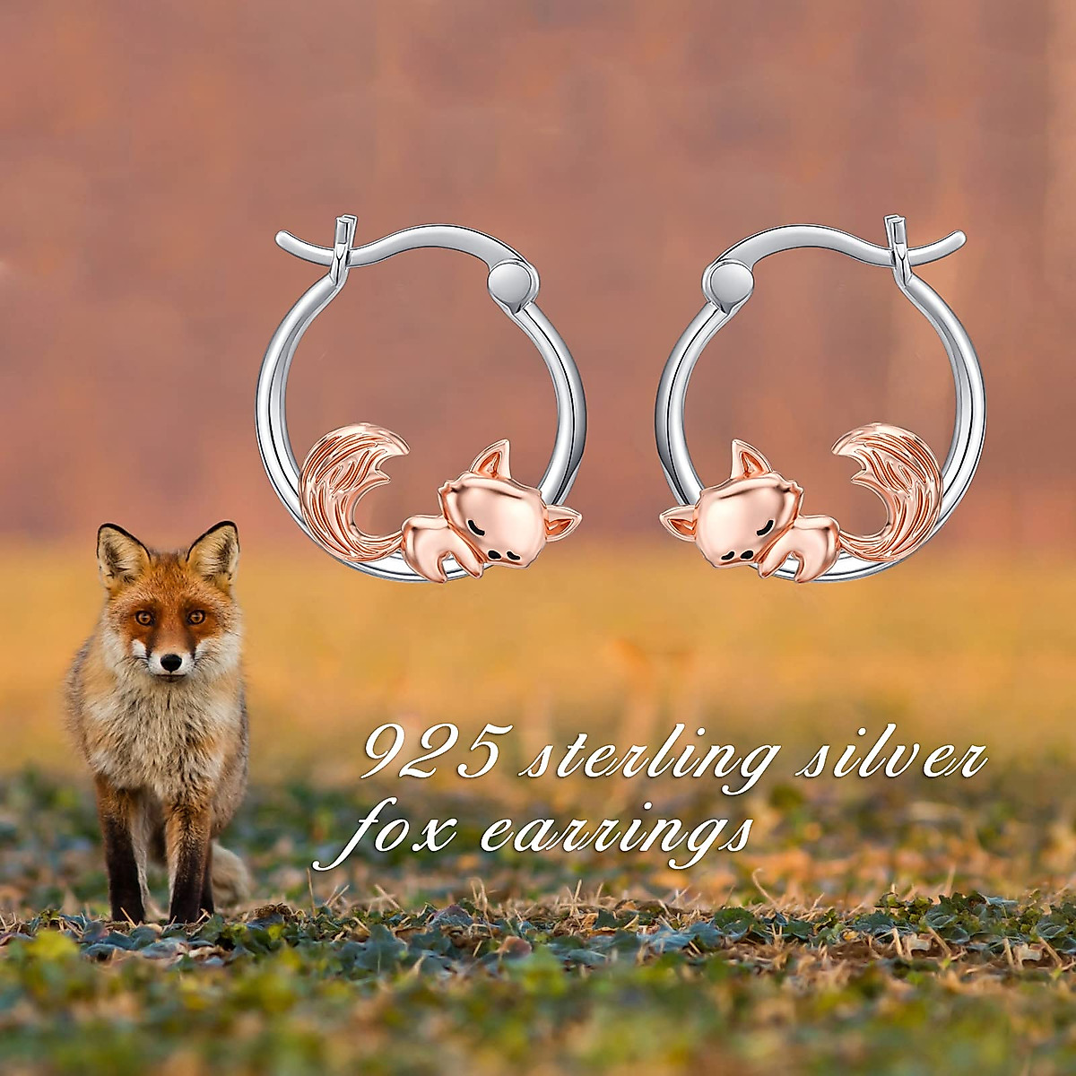 Mothers Day Gifts Fox Earrings 925 Sterling Silver Cute Little Fox Hoop Earrings Fox Jewelry Gifts for Women Friends