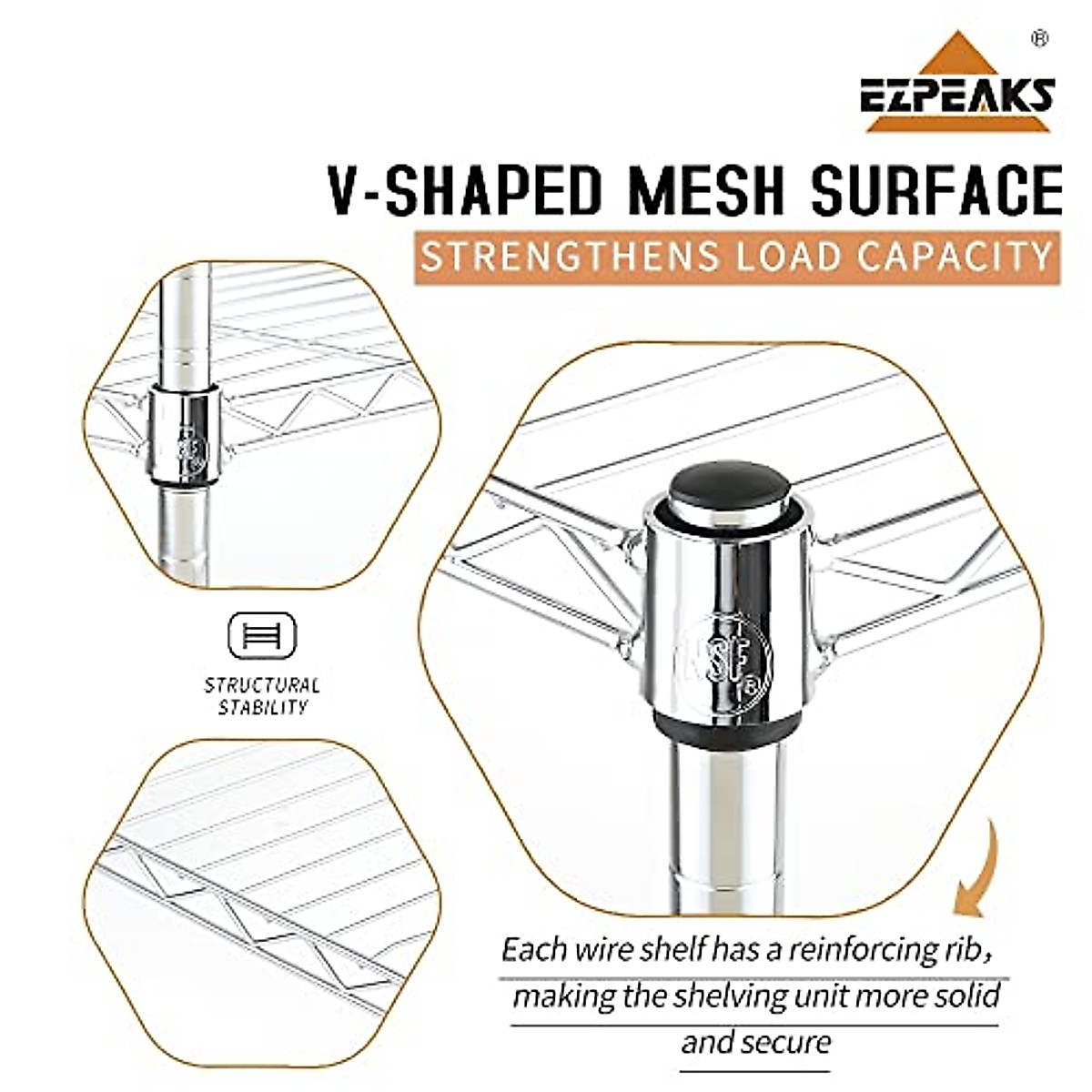 EZPEAKS Chrome 3-Shelf Shelving Unit with 3-Shelf Liners, Adjustable Rack, Steel Wire Shelves, Shelving Units and Storage for Kitchen and Garage (36W x 16D x 36H)