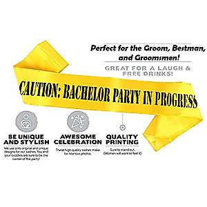 Brosash "Caution: Bachelor Party in Progress" Bachelor Party Sash Wedding Party Groom to Be Ideas Gifts Joke Favors Party Supplies Decorations Decor Wedding Shower Bride Engagement Men Bridal Black