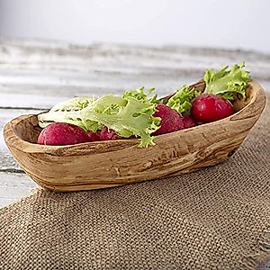 Forest Decor Set of 1 Decorative Wood Bowl - 9.5" Wooden Boat Shaped Bowl for Fruit - Olive Wood Snack Bowls - Handmade Rustic Serving Bowls - Table Countertop Wood Centerpiece for Home Décor