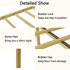 Orweiin Gold Full Size Bed Frame with Headboard, Metal Platform, Full with Under Bed Storage, Heavy Duty, No Box Spring Needed, Easy Assembly, Gold